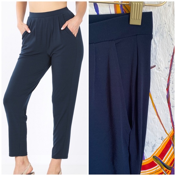 Zenana Outfitters | Pants & Jumpsuits | Zenana Trousers Navy Blue With ...